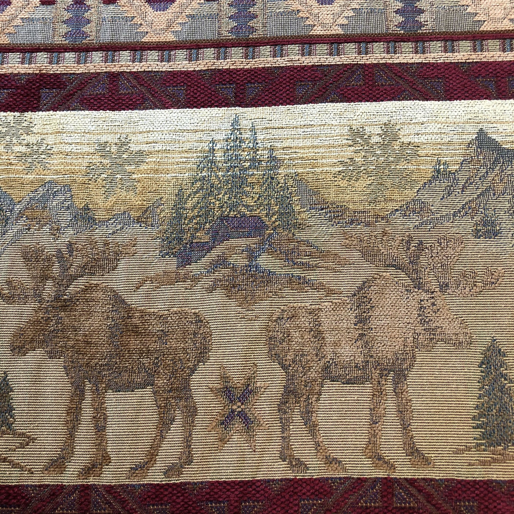 Maroon Log Cabin MooseJacquard Upholstery Fabric 54" – Plankroad Home Decor